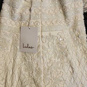 Lulus | Dresses | Lulus Simple Romance White Beaded Sequin Mermaid Maxi ...